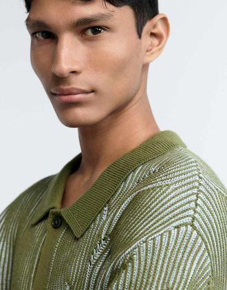 Desigual Pull en maille &agrave; col polo - Vert