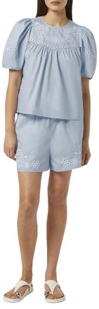 Scotch & Soda Womens Placed Broderie high-Rise Shorts, Shirting Blue, XL