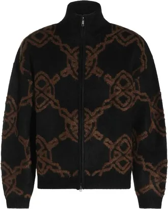 Daily Paper Clothing Black Shield Monogram-pattern Zip-up Sweater