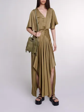 Maje Langes Satinkleid Mit Cut-outs - Khaki - Gr&ouml;&szlig;e 32 - Maje