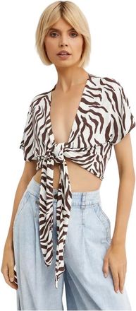 Max Mara Femme, Blouses et Chemises, Multicolore, Taille: 40 FR Tiered Crop Top In Zebra Favore