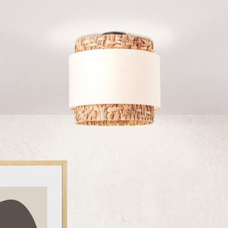 Lightbox 2 flammige Nature Deckenlampe - Deckenleuchte mit Wasserhyazinthen/Stoff Schirm - 2 x E27 max. 60 W - 35 cm Höhe & 35 cm Durchmesser - aus Textil/Wass