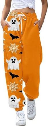 Generic Pantalon long d&eacute;contract&eacute; pour femme - Taille &eacute;lastique - Dos - Imprim&eacute; d&eacute;contract&eacute;, Orange, XXL