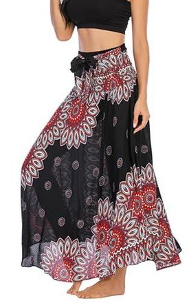 Feoya Jupe longue &eacute;l&eacute;gante pour femme, robe taille haute, pour l&eacute;t&eacute;, boh&ecirc;me, licou, robe de plage 2 en 1, Taille unique