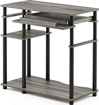 Furinno Abbott Schreibtisch mit Bücherregal, Holz, Französische Eiche Grau/Schwarz, 46.99 x 46.99 x 79.81 cm