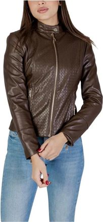 Guess Femme, Vestes, Brun, Taille: 44 FR Blazer &agrave; Manches Longues avec Fermeture &Eacute;clair et Col Rond