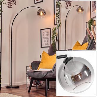 HOFSTEIN Stehleuchte Koyoto, Stehlampe aus Metall/Glas in Schwarz/Chrom/Rauch/Klar mit Marmorfu&szlig;, verstellbare Leuchte im Retro-Design (Schirm &Oslash; 20cm), Fu&szlig;scha