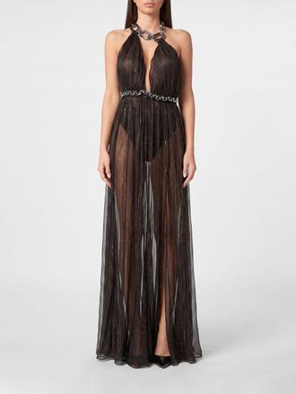 Philipp Plein Langes Abendkleid aus Chiffon mit Neckholder und Schlitz