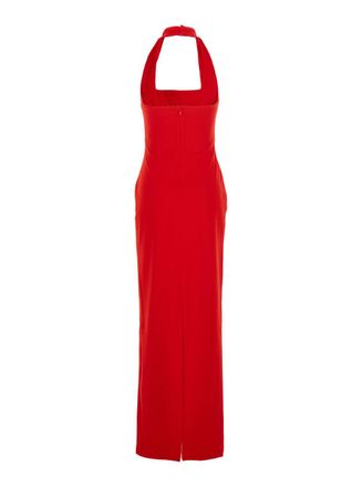 Solace London Womens Red Long Dress With Square Neckline Polyester