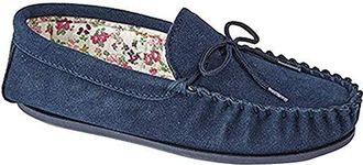 Mokkers Lis Femmes Chaussons Mocassins Daim Pierre - Bleu Marine, 6 UK