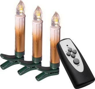 Bonetti Christbaumkerzen mit Fernbedienung | Komplett-Set | flammenlose LED Kerzen, perfekte Alternative zur Lichterkette (25er Set, creme/gold)