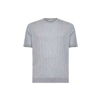 D4.0 Geripptes T-Shirt mit Rundhalsausschnitt - - Tops - Herren - Grau - 2XL
