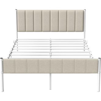 Vasagle Lit Double avec Structure en Acier, 160 x 200 cm, Chambre, T&ecirc;te de Lit Capitonn&eacute;e, Montage Rapide, Beige