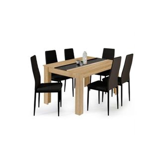 IDMarket Idmarket - Set Esstisch georgia 140 cm Buchenholzimitat und schwarz und 6 St&uuml;hle romane schwarz