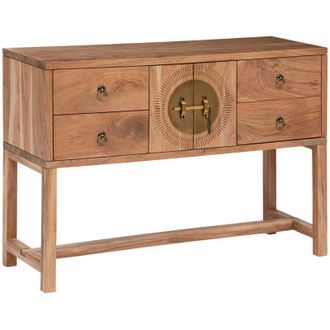 PEGANE Table console en bois dacacia coloris naturel avec 2 portes et 4 tiroirs - longueur 112 x Profondeur 40 x Hauteur 79 cm Pegane