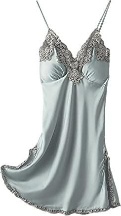 Generic V&ecirc;tements de nuit en soie pour femme - Nuisette en soie pour femme avec soutien de la poitrine - Robe de nuit en dentelle confortable - Col en V - Che