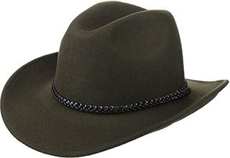 LIPODO Chapeau Western Femme/Homme - Made in Italy de Cowboy en Feutre Laine avec Bandeau Cuir Hiver Automne Ete Printemps Printemps-ete - M (56-57 cm) Olive