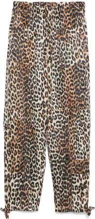 Ganni pantalon en satin à motif léopard - Marron