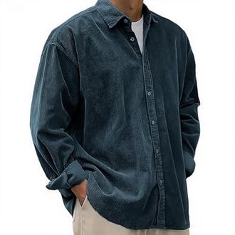 Generic Chemises dautomne en velours c&ocirc;tel&eacute; &agrave; manches longues et col rabattable, style vintage, boutonn&eacute;, pour homme, bleu marine, 3XL