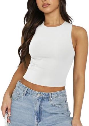 Generic D&eacute;bardeur Femme Maillot De Corps T-Shirt &eacute;l&eacute;gant sans Manches ajust&eacute; en Couleur Unie avec col Rond et Dos Nageur id&eacute;al pour Une Utilisation Quotidienn