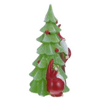 Pretyzoom Mini-weihnachtsbaumfigur Aus Kunstharz Beleuchtet Mit Weihnachtsmann-Ornamenten Als Tischdeko Für Weihnachten Festliche Regaldekoration