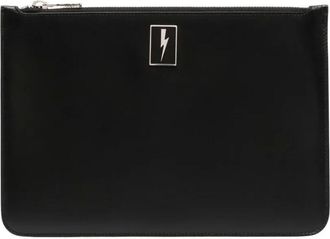 Neil Barrett Homme, Sacs, Noir, Taille: ONE Size Thunderbolt Print Clutch