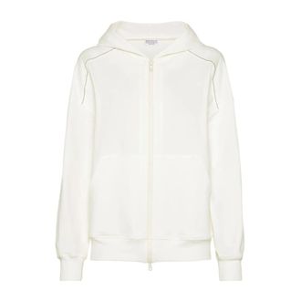 Brunello Cucinelli Wei&szlig;es Sweatshirt mit Rei&szlig;verschluss - - Sweatshirts & Hoodies - Damen - Wei&szlig; - L