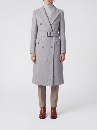 Tagliatore Manteau long crois&eacute; en laine &agrave; chevrons avec ceinture