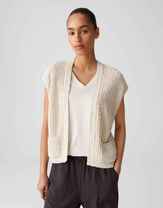 OPUS Cardigan DIMOLA in Boucl&eacute; Optik &uuml;berschnittene Schulter, aufgesetzte Taschen vorne, offene Front