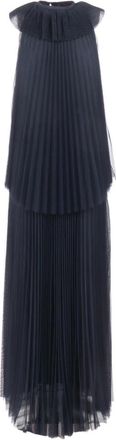 Fabiana Filippi Femme, Robes, Bleu, Taille: 36 FR Abito lungo collo vogatore balza in tulle pliss&eacute; Soleil