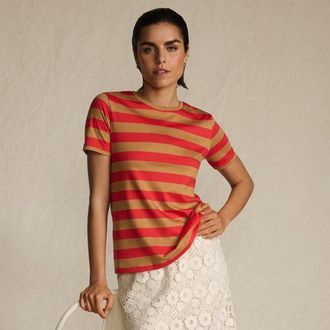 Lands End Supima Kurzarm-Shirt mit rundem Ausschnitt, Damen, Gr&ouml;&szlig;e:36-38 regular, Braun, Baumwolle, by Lands End