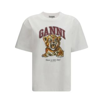 Ganni Femme, Tops, Blanc, Taille: 38 FR T-shirt ras du cou en coton