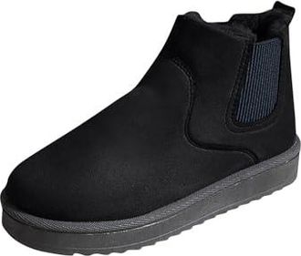 Generic Bottines dhiver décontractées en polaire à bout rond pour femme - Style vintage - Élégantes - Antidérapantes - Chaudes et confortables, Noir, 37 EU