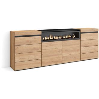 Skraut Home Kommode mit Schubladen, Aufbewahrungsschrank, 214x75x35 cm, F&uuml;r Schlafzimmer, Zimmer, Elektrokamin., Moderner Stil, Eiche - Skraut Home
