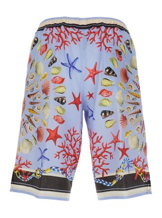 Dolce & Gabbana Mens Multicolor Linen Shorts With Drawstring Light Blue