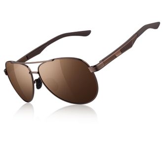 CGID Sonnenbrille Herren Pilotenbrille Polarisiert Al-Mg Metallrahmen Fliegerbrille UV400 Schutz CAT3 CE Fahren Angeln mit Lederetui