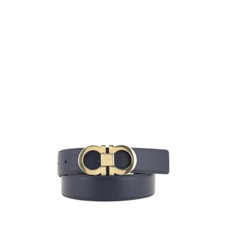 Ferragamo Homme, Accessoires, Bleu, Taille: 100 CM Ceinture en cuir r&eacute;versible avec boucle Gancini