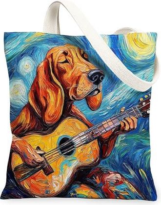 Generic Sac fourre-tout en toile motif chien Bloodhound pour faire ses courses 33 x 38,1 cm, sac d&eacute;picerie r&eacute;utilisable pour femme, animal de compagnie, chiot