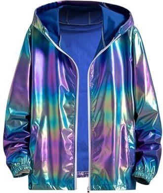 Generic Veste argent&eacute;e m&eacute;tallis&eacute;e pour femme 2026 - Veste brillante m&eacute;tallique tendance - Veste courte &agrave; paillettes pour femme - Style discoth&egrave;que - Style d&eacute;c