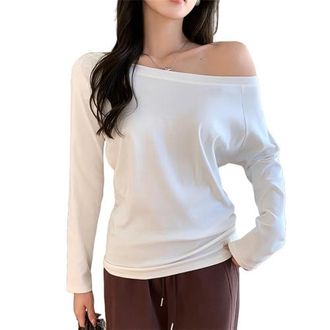 Generic Sweat-shirt surdimensionné pour femme, sweat-shirt tendance à épaules dénudées pour femmes, pull ample à manches longues décontracté, blanc, x_l