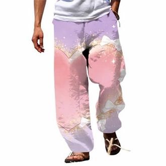 Generic Pantalon dentra&icirc;nement en coton et lin pour homme - Taille &eacute;lastique - Imprim&eacute; 3D - Style d&eacute;contract&eacute; - Coupe droite, blanc, XXL