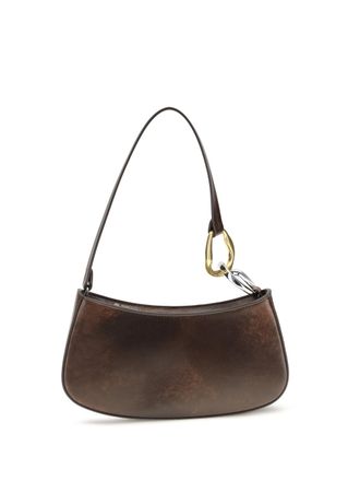 Staud Womens Shoulder Bag Ollie Espresso Calf Leather Distressed