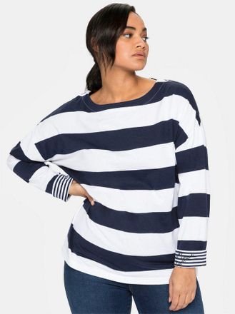 Sheego T-Shirt Langarmshirt Langarm mit Blockstreifen und U-Boot-Ausschnitt