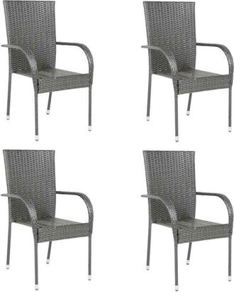 vidaXL Vidaxl - Gartenstühle Stapelbar 4 Stk. Grau Poly Rattan