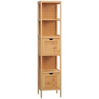 Kleankin Meuble Colonne de Salle de Bain Armoire Haute Meuble de Rangement en Bambou 2 tiroirs Amovibles et 3 &eacute;tag&egrave;res - Design Naturel - 30 x 30 x 140 cm Natu