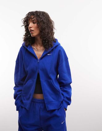 Nike Studio Fleece sweat &agrave; capuche oversize zipp&eacute; &eacute;pais bleu