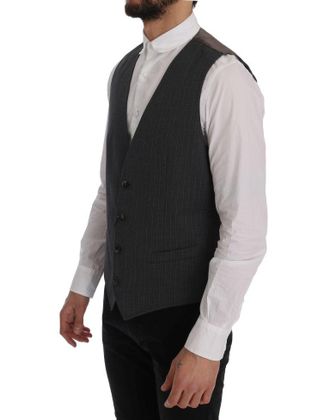 Dolce & Gabbana Mens Gray Staff Cotton Striped Vest Clothing