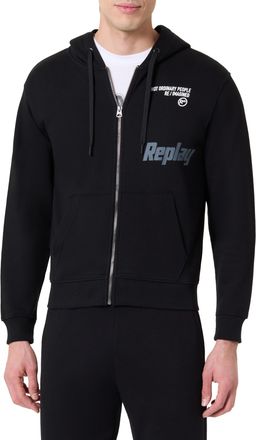 Replay Herren Hoodie mit Rei&szlig;verschluss mit Bauchtasche, Black 098 (Schwarz), M