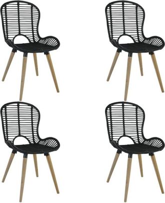 vidaXL Esszimmerstühle 4 Stk. Schwarz Natur Rattan - Vidaxl
