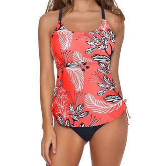 Generic Bikini avec Short Femme Printemps/Femme Col Rond D&eacute;bardeur Conservateur Couleur Unie Imprim&eacute; Top Bikini Ensemble Bikini Adolescent Rouge, rouge, XXL